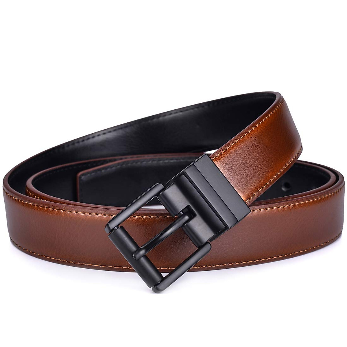 Beltox Men’s Belts Dress Casual Reversible Leather 1.1” w Roller Buckle Rotated(Black/Brown w Black Buckle, 34-36)