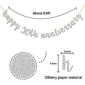 Glitter Silver Happy 30th Anniversary Banner - Thirty Theme Sign - 30th Birthday Banner - 30th Wedding Anniversary Party Bunting Decorations