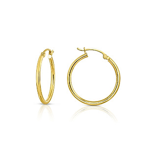 MCS Jewelry 14 Karat Yellow Gold Classic Hoop Earrings (Diameter: 25mm 30mm OR 35mm) (Diameter: 25mm)