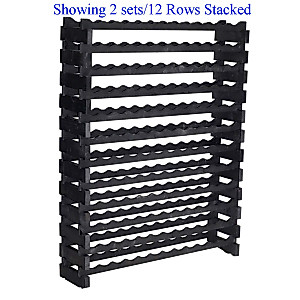 Stackable Modular Wine Rack Wine Storage Rack Wine Holder Display Shelves for Wine Cellar or Basement, Freestanding Wine Rack Thick Wood Wobble-Free (Black, 12 X 6 Rows (72 Slots))