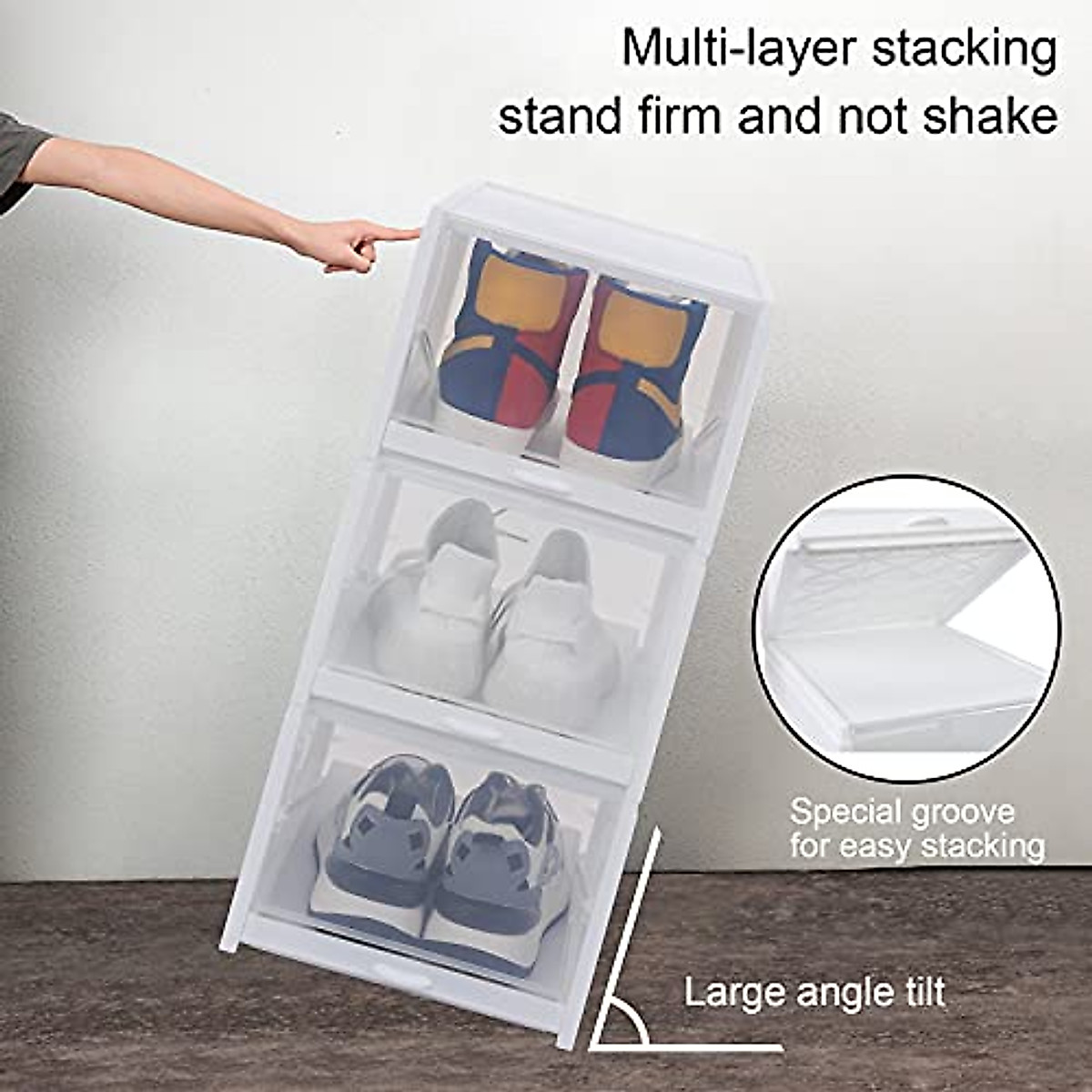 PMUYBHF Pack of 6, shoe storage box, shoe sorting box, transparent plastic stackable shoe cabinet, foldable shoe box, space-saving storage box