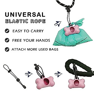 Dog Poop Pickup Bags Holder Dispenser with 1 Roll Random Color Leak-proof Scented Doggy Waste Bags and Carabiner with Safety Lock Plus Hook and Loop Fastener Never Loose on Leash Lead Again (Pink)