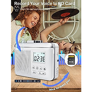 Gracioso Portable Cassette Player Recorder Converter,Cassette to MP3 via SD Card, Walkman Cassette Tape Player with 1000mah Rechargeable Battery,Built-in Microphone&Speaker,Headphone Jack,16GB SD Card