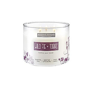 Essential Elements by Candle-Lite Company Scented Wild Fig & Tobac 3-Wick Jar Candle, 14.75 oz, Off White