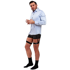 NV Holders Improved 2.0, with improved clasps; premium shirt stays, shirt holders, shirt garters, shirt tuckers for men (Black, Medium (21.5-23.5 inches on thigh's thickest part))