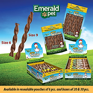 Emerald Pet Twizzies Dog Chews No Rawhide — Healthy and Tasty Rawhide Free Dog Chew Sticks — 100% Digestible, High Protein, Grain Free Dog Treats — Made in USA — Chicky, 6" Stick (6 Count/2 Pack)