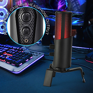 Pyle Selectable Pickup Pattern RGB USB Microphone - 4 Recording Modes Cardioid, Bidirectional, Stereo, Omnidirectional - Condenser Audio Mic w/LED Lights for Gaming Podcasting Studio PC, and Mac