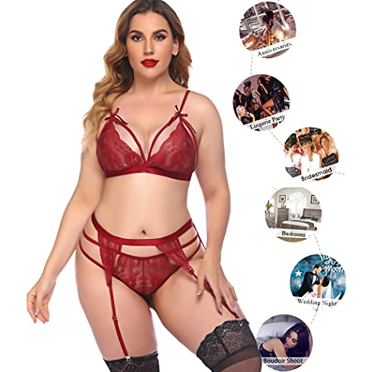 Avidlove Women Lingerie Set Plus Size with Garter Belts Sexy Bra and Panty Underwear Lingerie Sets