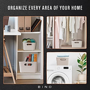 BINO 2-Pack Plastic Storage Basket, Beige - Small | Multi-Use Storage Basket | Rectangular Cabinet Organizer | Baskets for Organizing with Handles | Home & Office Organization & Container Storage