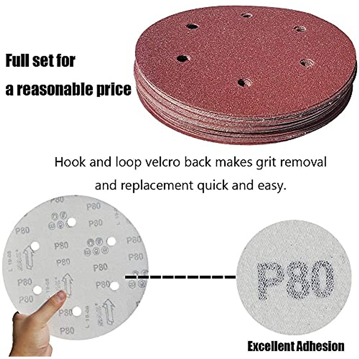 SACKORANGE 60 Pack 9-Inch 6-Hole Hook-and-Loop Drywall Sanding Discs Set- 80 100 120 180 240 400 Grits, 9" Fast Cutting Aluminum Oxide Sander Paper for Drywall Power Sander, Sand Wood