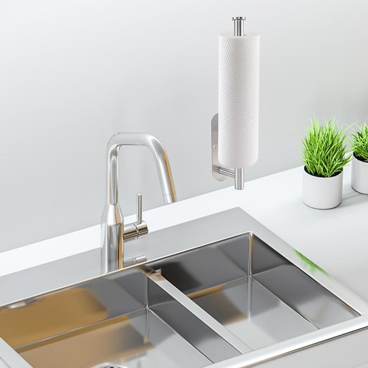 Foyou Paper Towel Holder Under Cabinett Countertop Wall Mount for Kitchen Bathroom Pantry Sink Countertop Counter,SUS304 Stainless Steel PaperTowel Rack Self Adhesive or Drilling,Silvery