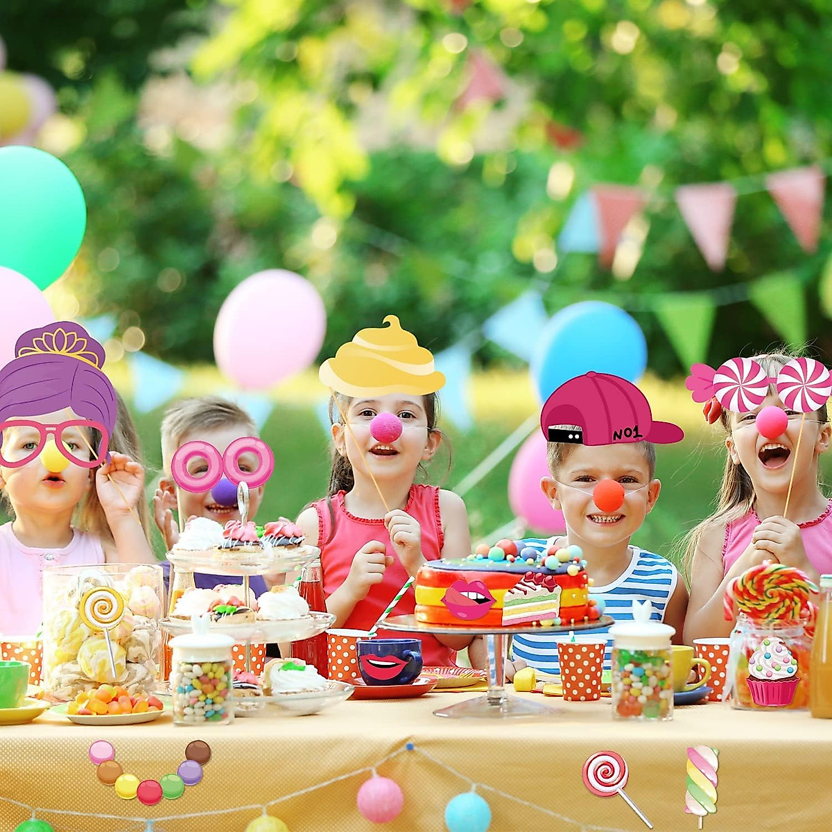 Kristin Paradise 25Pcs Candy Land Photo Booth Props with Stick, Candyland Selfie Props, Candy Shop Party Supplies, Lollipop Birthday Theme Backdrop Decorations, Boy Girl First 1st Bday Baby Shower