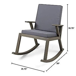 Christopher Knight Home Brent | Outdoor Acacia Wood Rocking Chair with Water-Resistant Cushions, Dark Gray