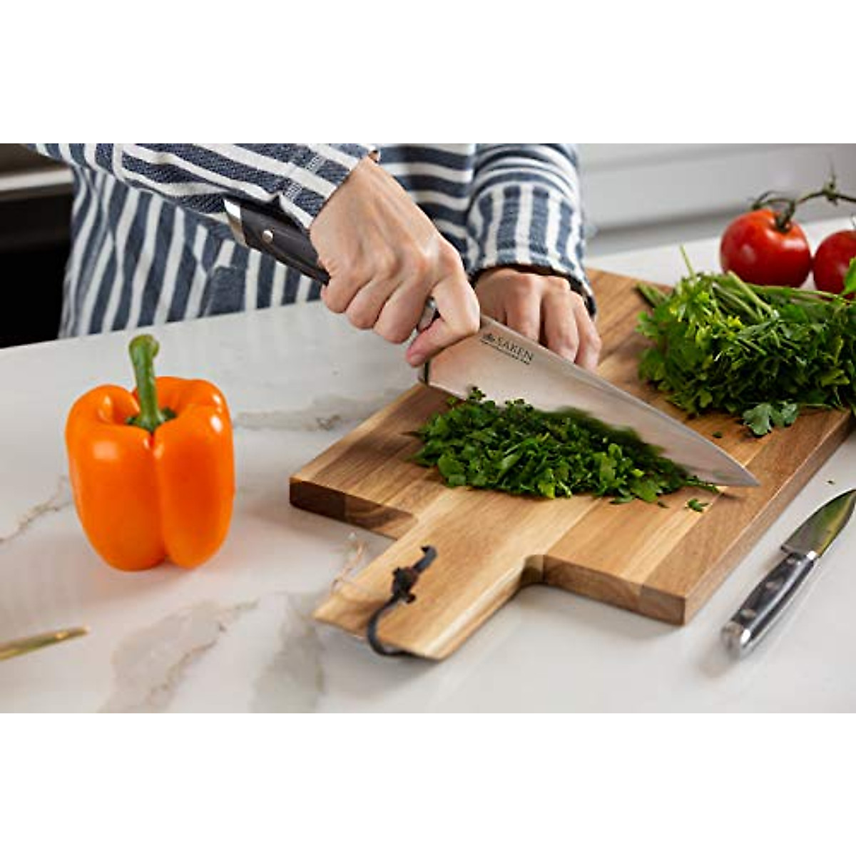 Saken 8-Inch Chef’s Knife - High-Carbon German Steel Chef Knife with Ergonomic Wooden Handles - Professional Multipurpose Kitchen Knife for Slicing, Chopping, Mincing, Deboning, And More