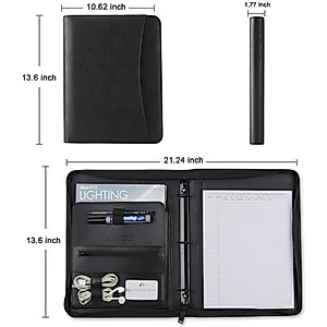 OOWOLF Padfolio Portfolio Folder, PU Leather Professional with Round Ring Binder 8.5 x 11 Inch Writing Pad Tablet Sleeve Interview Resume Document Organizer Business Card Holder Zippered Closure