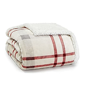 Eddie Bauer Ultra-Plush Collection Throw Blanket-Reversible Sherpa Fleece Cover, Soft & Cozy, Perfect for Bed or Couch, New Castle Red