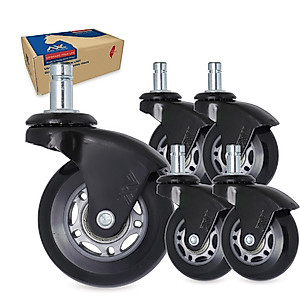 AXL 2.5 Inch Office Chair Caster Wheels Replacement, PU Style Caster, Desk Chair Floor Protector, No Noise, Heavy Duty Casters for Hardwood Floors (Set of 5) (Black Feet, Grey/Black)