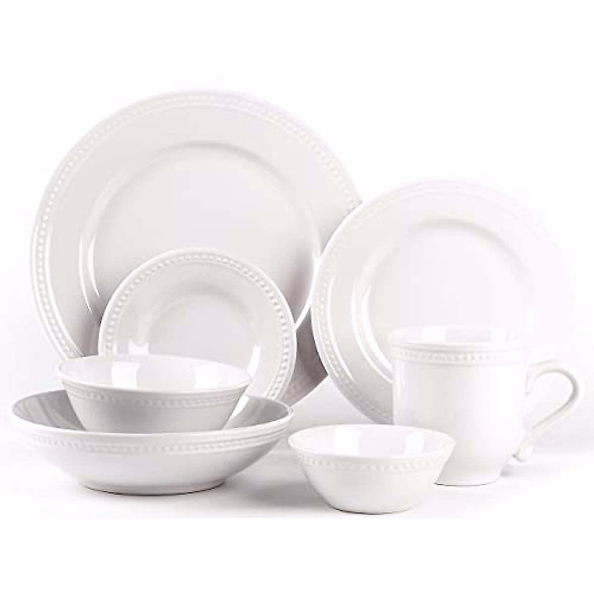 HomeVss, Pearl Dots Stoneware Dinnerware Set (56pc Set, White)