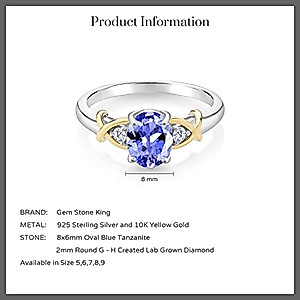 Gem Stone King 10K Yellow Gold and 925 Sterling Silver Blue Tanzanite and White Lab Grown Diamond Ring For Women (1.24 Cttw, December Gemstone Birthstone, Available in Size 5,6,7,8,9)