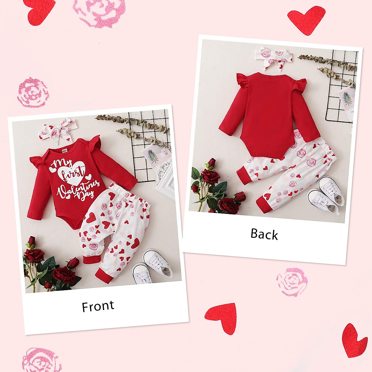 NZRVAWS Baby Girl Valentines Day Outfit Newborn Girl My First Valentine’s Day Outfits Infant Girl Valentines Clothes