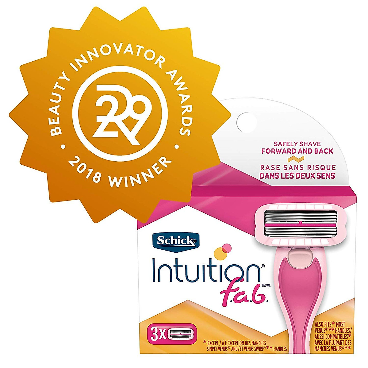 Schick Intuition f.a.b. Womens Bi-Directional Razor Refills, Pack of 3