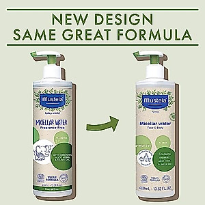 Mustela Certified Organic Micellar Cleansing Water -No-Rinse Natural Water Cleanser w/ Olive Oil & Aloe Vera - For Baby, Kid & Adult - Fragrance Free, EWG Verified & Vegan -13.5 oz-Packaging may vary