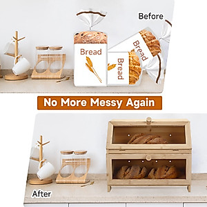 Bread Box Double Layer Bread Box for Kitchen Countertop Bamboo Bread Storage Container Bread Holder for 2 Large Loaves of Bread