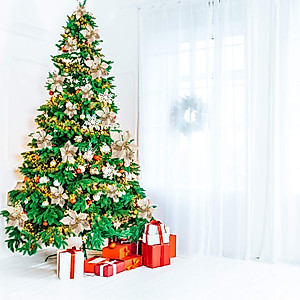 36 Pieces Christmas Glitter Poinsettia Faux Flowers Christmas Flowers Decorations Wedding Xmas Tree New Year Ornaments(Gold)