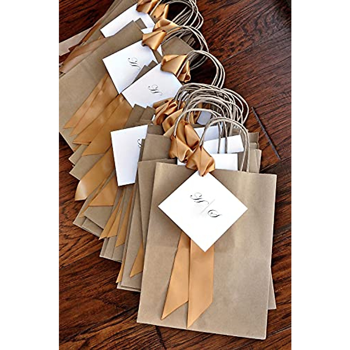 Loe Ts. Medium Size Brown paper bags with handles Plain Kraft gift Bag bulk 8x4.25x10 50Pcs Natural Craft treat bag Party Favor Bags Recyclable retail bags takeout business paper bags Wedding Guests