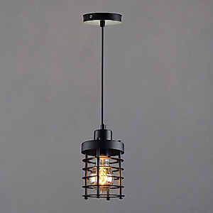 WINSOON 3 Pack Pendant Light Fixture Industrial Rustic Metal Cage Hanging Kitchen Island Lighting Shade for Farmhouse Dining Room Black Ceiling Lamp