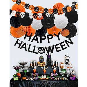 Halloween Party Decorations,Black Glittery Happy Halloween Orange Pumpkin Banner All-in-One Pack for Halloween Theme Party Supplies Decorations Kit for Kids