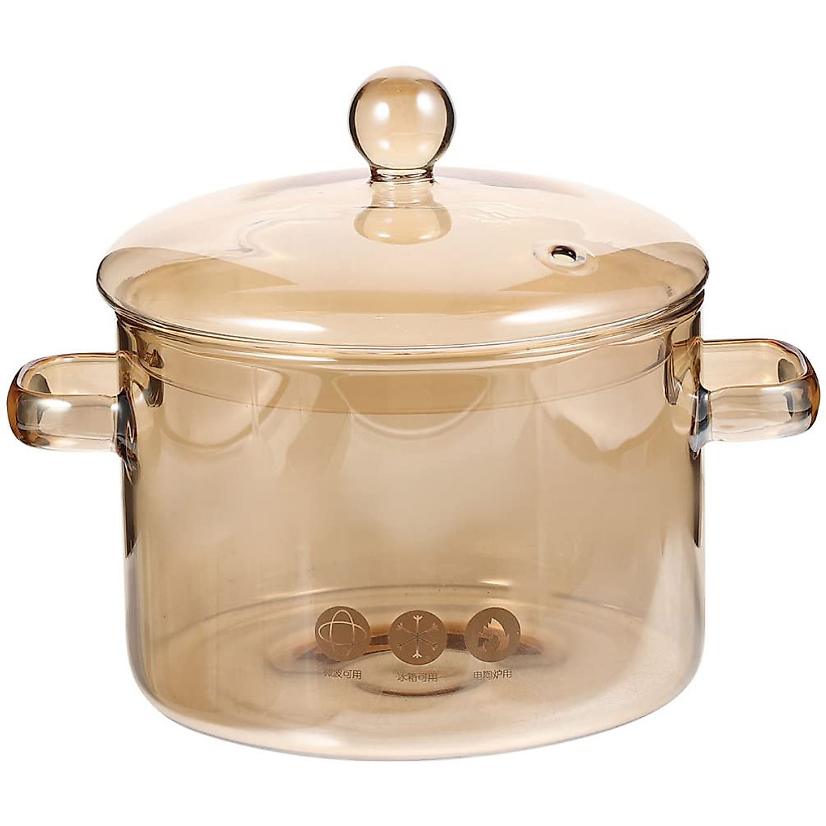 Hemoton 64oz(1.9L) Glass Saucepan with Cover Dual Handles Pot, High Boron Glass Simmer Pot for Stovetop - for Pasta Noodle, Soup, Milk, Tea (Amber)