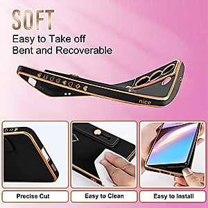 Likiyami (3in1 for Samsung Galaxy S21 FE 5G/4G Case Heart Women Girls Cute Girly Aesthetic Trendy Luxury Pretty with Loop Phone Cases Black and Gold Plating Love Hearts Cover+Screen+Chain-6.4 inch