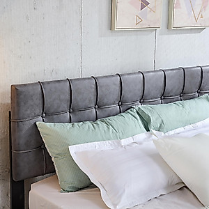 LAVHOME Size, Modern Upholstered Platform Adjustable Headboard, Heavy Duty Button Tech Cloth Bed Frame with Wood Slat Support, Easy Assembly, No Box Spring Needed (Grey, Queen (U.S. Standard)