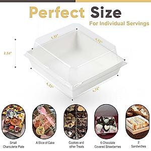 Leafiew 50 Pack Small Charcuterie Boxes with Clear Lids - To Go Paper Mini Charcuterie Box, Disposable Food Containers, 5Inch Dessert Boxes - Sandwich, Cookie, Sushi, Cake Slice, Strawberries (White)