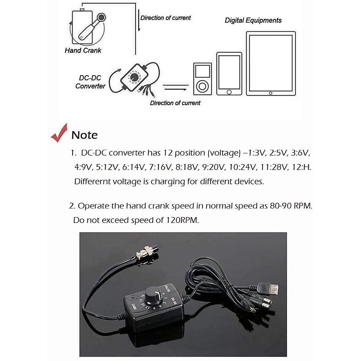 Yengsen Hand Crank Generator 30W 0-28V Portable Dynamo Phone Charger Military for Outdoor Mobile Phone Computer Charging with USB Plug (Green)