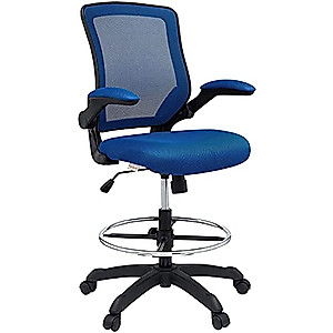 Modway Veer Drafting Chair - Reception Desk Chair - Flip-Up Arm Drafting Chair in Blue