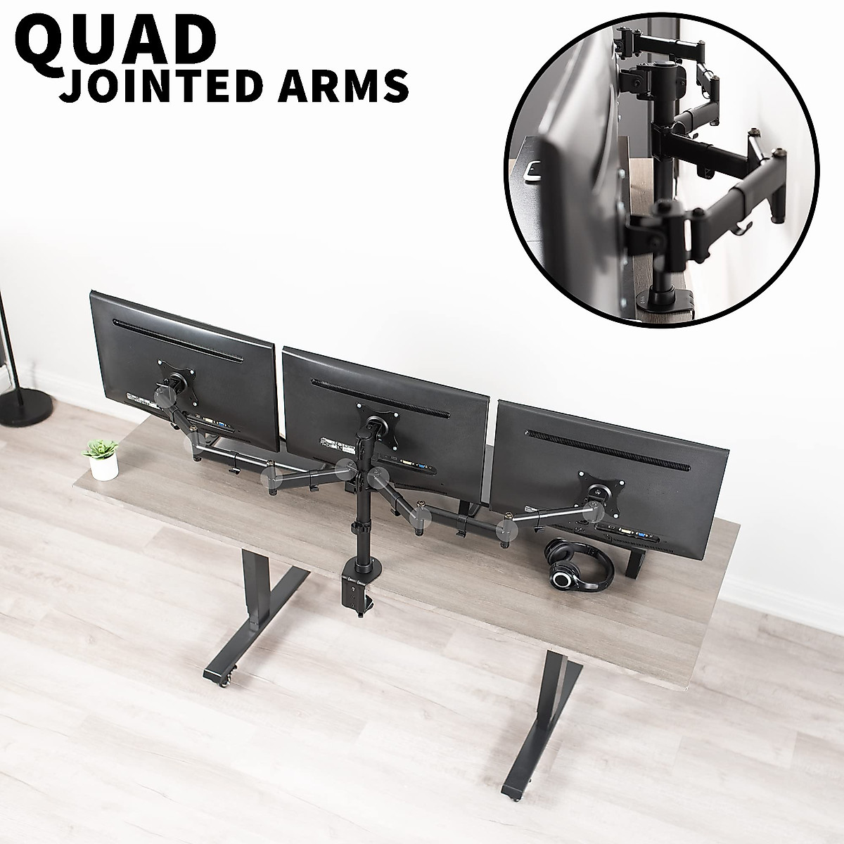 VIVO Triple Monitor Adjustable Heavy Duty Mount, Articulating Stand for 3 LCD Screens up to 24 inches STAND-V003M
