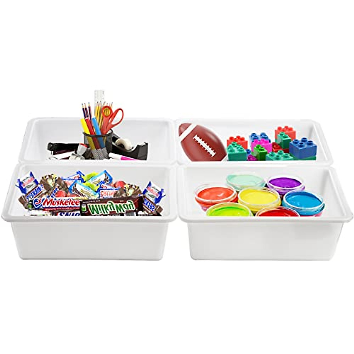 Dicunoy 6 Pack Commercial Bus Tubs, 9L Plastic Dish Pan Basin, White Rectangle Wash Basins Bus Box for Washing Dishes in Sink, Organizer Boxes for Art Supplies, Toys, Foods, 14" L x 11" W x 4.5" H