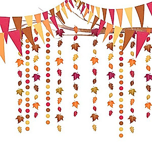 Autumn Theme Garland Fall Bunting Banners Autumn Leaf Paper Garland Hanging Streamers Thanksgiving Party Decoration for Baby Shower Kids Room Classroom Showcase Holiday Wedding