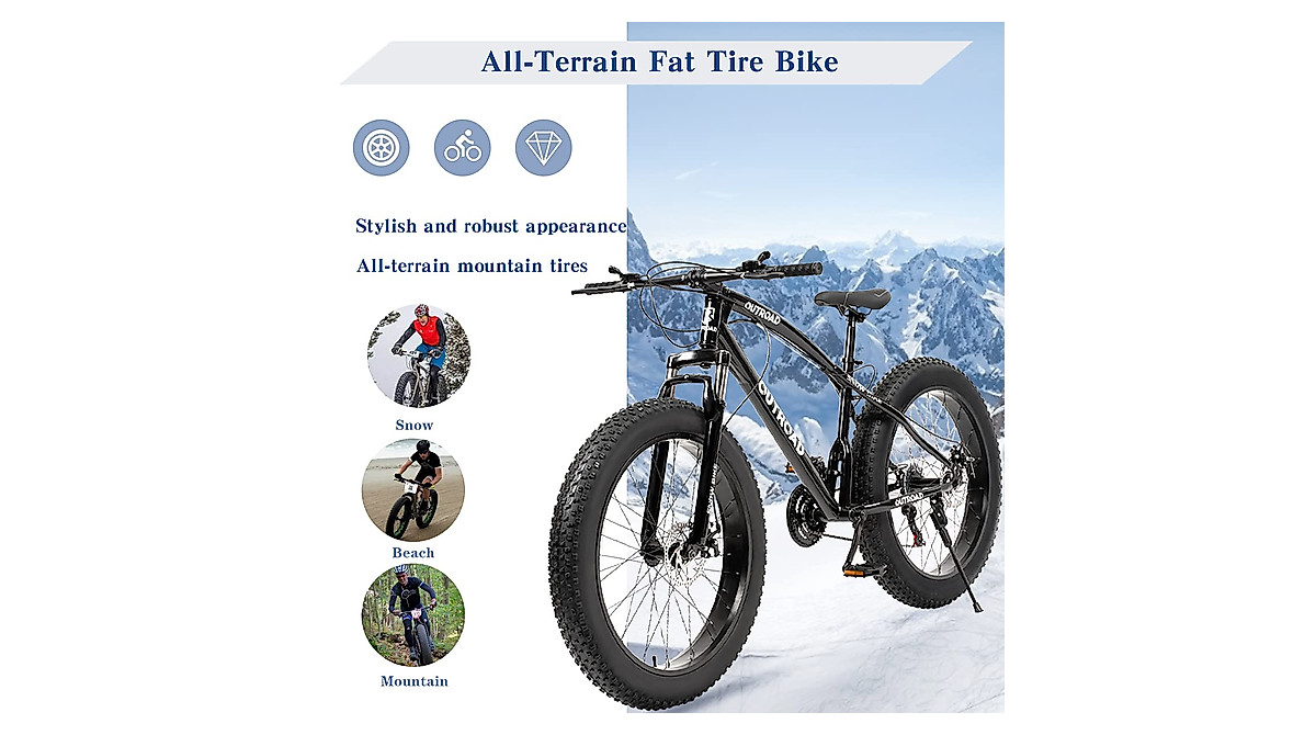 Max4out 26" Fat Tire Mountain Bike - 21 Speed & Disc Brakes