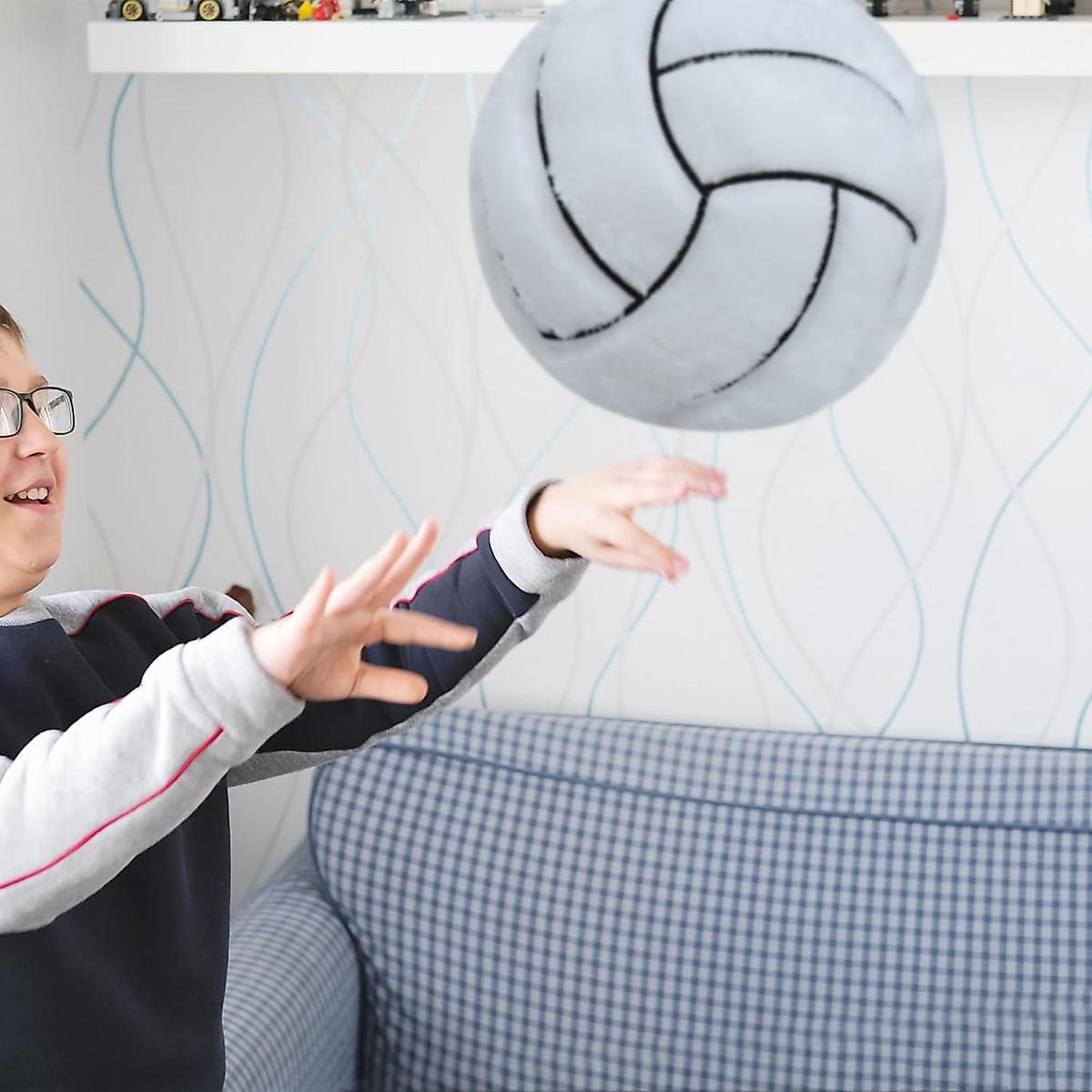 8.7Inch Volleyball plush toy,Volleyball Volleyball Plush Pillow,volleyball stuff,Volleyball Throw Pillow,Soft Round Volleyball Shaped Pillow Sport Toys,Gift for Kids Room Decor (Yellow blue and white)