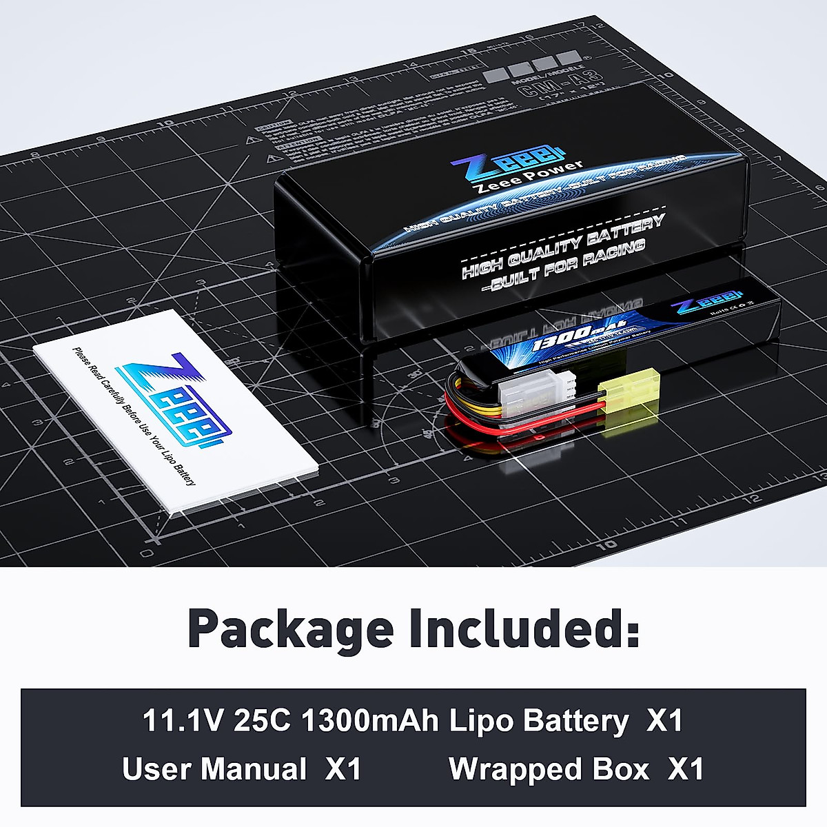 Zeee 3S Airsoft Lipo Battery 1300mAh 11.1V 25C 3S Stick Battery with Mini Tamiya Connector for Airsoft Guns Rifle