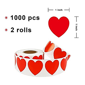 Red Heart Shaped Sticker Labels 1000 pcs, Use for Valentine's Day, Envelopes Gift Packaging, Offices, Bookmarks (1" in Diameter)