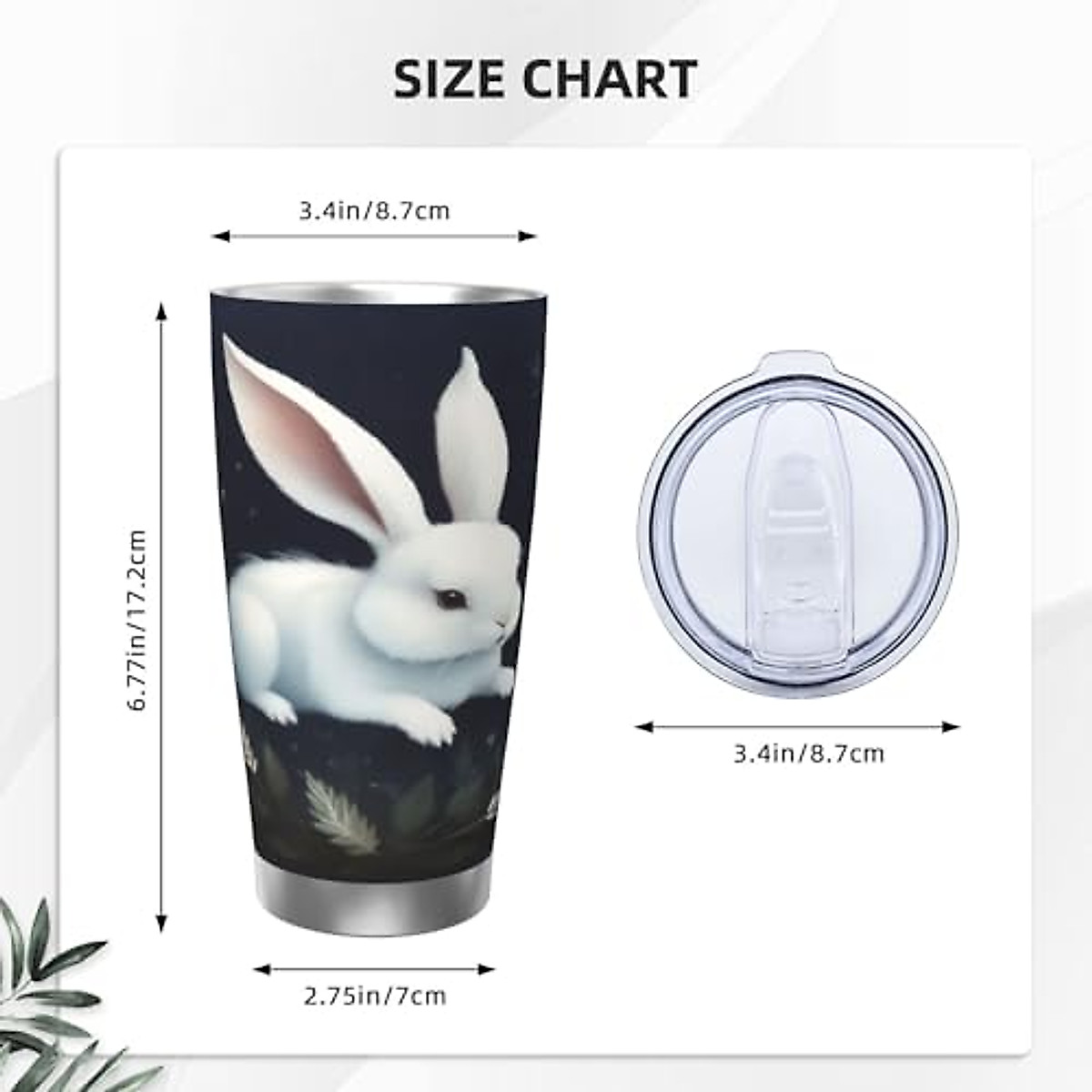 EKPRAVDKTF Cute White Rabbit 20oz Insulated Stainless Steel Tumbler With Lids And Straws, Double Wall Vacuum Travel Coffee Mug, Thermal Cup For Cold & Hot Drinks, Reusable Metal Straw & Brush