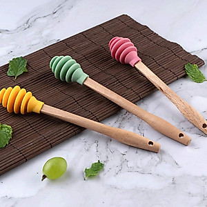 YITAQI Mixing Stirrer,Wood Handle Extractor Mixer Juicer for Honey Pot Jar Container Honey Dipper Stick Honey Spoon Kitchen Tool(Yellow)