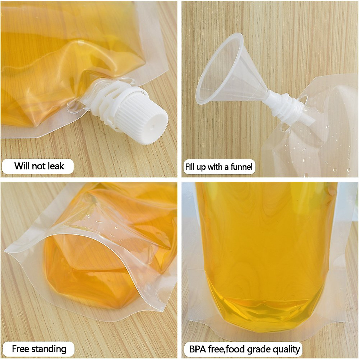 Wobe 15pcs Plastic Liquor Pouch Drinks Flasks, Concealable Drinking Flasks Cruise Bag Kit 230 ml 420 ml 1000 ml with Funnel Clear Foldable Water Bottle For Spirits Booze Alcoho
