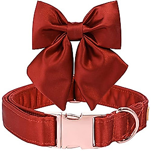 DHDM Red Silk Dog Collar Puppy Collar with Bowtie Adjustable Dog Collar Pet Gift for Small Medium Large (Size : M)