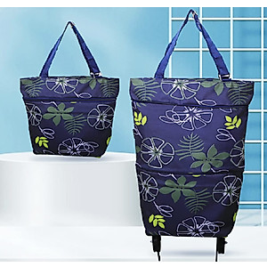 Cowinbest Upgrade Shopping Bag with Wheels Portable Trolley Bags Grocery Cart Hand Pulling Utility with Hand Straps Folding Shopping Cart(B0BB1BK2BY)