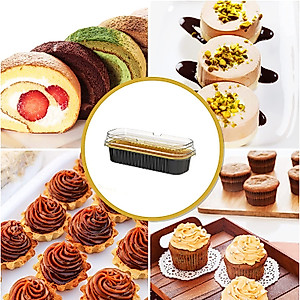 50 Pack Aluminum Foil Mini Loaf Pans With Lids, 6.8oz Disposable Aluminum Foil Ramekins Baking Cups, Rectangle Cupcake Baking Cups for Bread Muffin Cheesecake